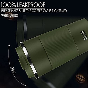 HASAGEI Travel Mug, Insulated Coffee Cup with Leakproof Lid - Vacuum Insulation Stainless Steel for Hot and Cold Water Coffee and Tea (green 380ml)