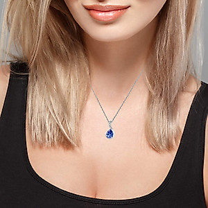 10k White Gold Genuine Pear-Shape Tanzanite and Diamond Drop Pendant Necklace