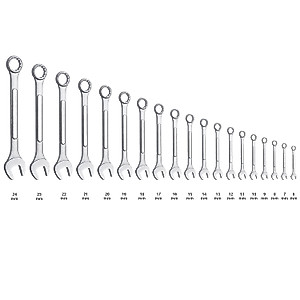 19-Piece Metric Combination Wrench Set, 6mm - 24mm Sizes | Roll-up Pouch, Ideal for Household, Garage, Workshop, Auto Repairs