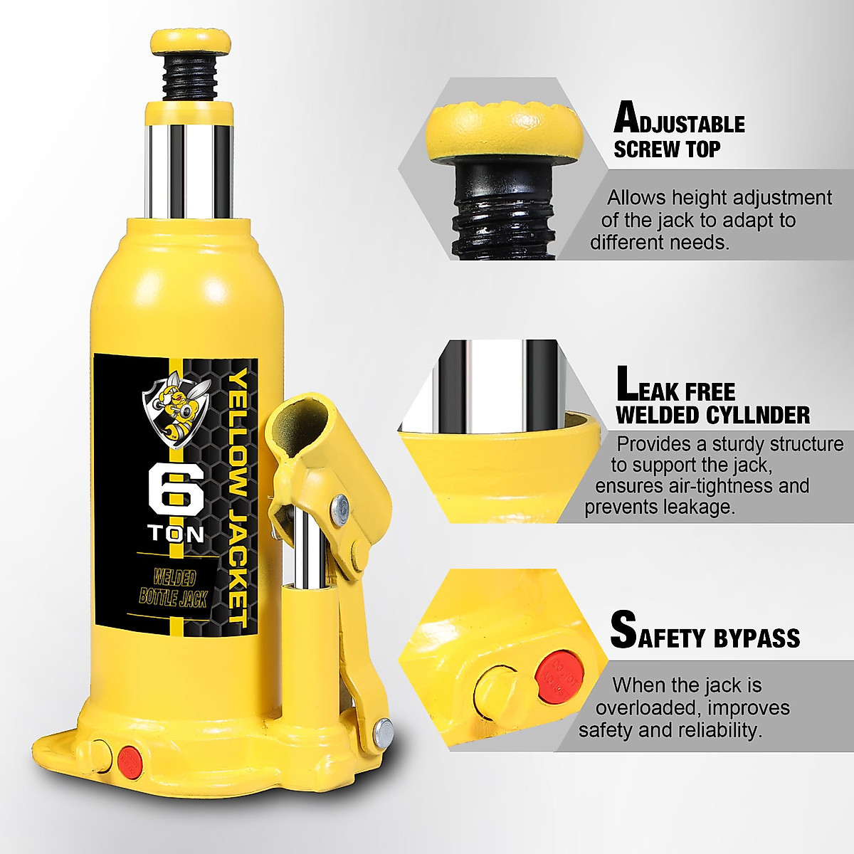 YELLOW JACKET 6 Ton Muti-Directional Welded Bottle Jack(12,000lb) for Car, Pickup, Truck, RV, Auto Repair