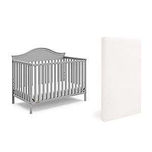 Graco Stella Convertible Crib with Premium Foam Crib and Toddler Mattress - Pebble Gray