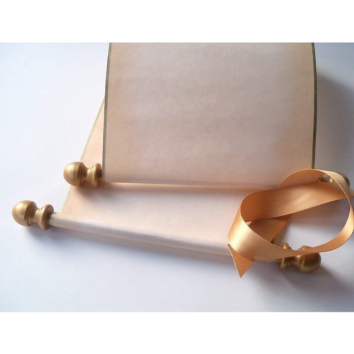 Blank scroll with box on aged parchment, 5" wide paper, gold accents