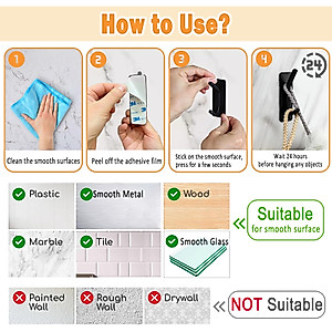 FANTEXY 3 Packs Adhesive Hooks, Towel Hooks Wall Hooks Self Sticking, Black Adhesive Coat Hooks Heavy Duty Stainless Steel, Bathroom Bedroom Kitchen Wall Towel Hooks for Hanging Robe Clothes Purse Hat