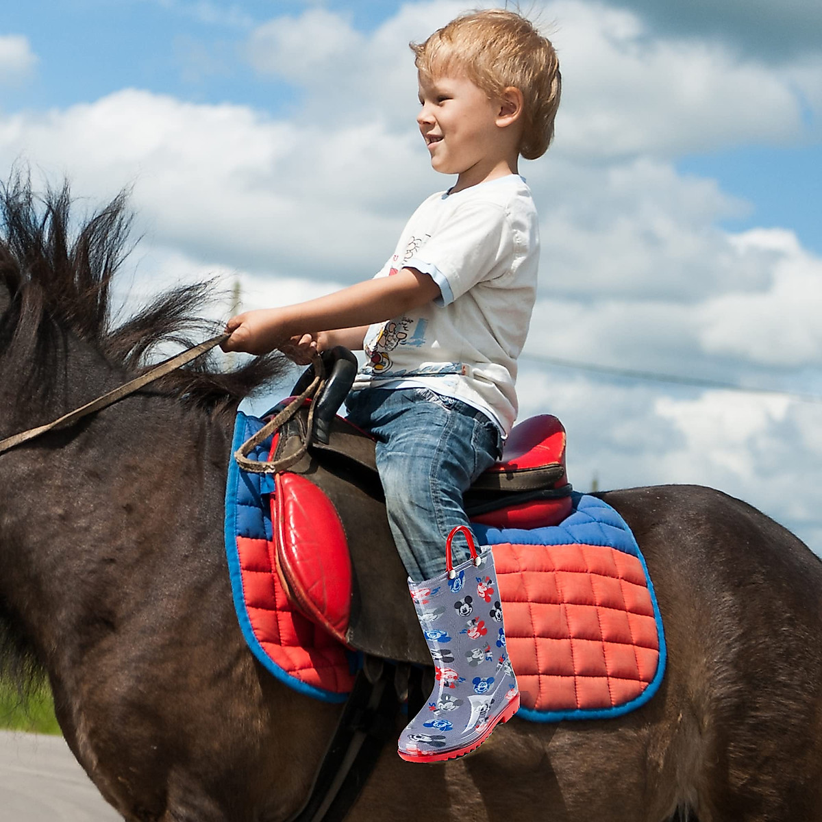 Disney Mickey Mouse Boys Grey PVC Rainboots - Easy-on Handles - Size 7 Toddler