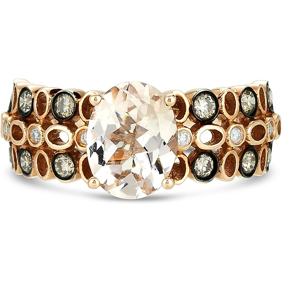 LE VIAN 3/8 Carat Diamond and Oval Morganite Engagement Ring for Women in 14k Rose Gold (Fancy Brown/H-I, SI1-SI2, cttw) Promise Anniversary Ring Size 7