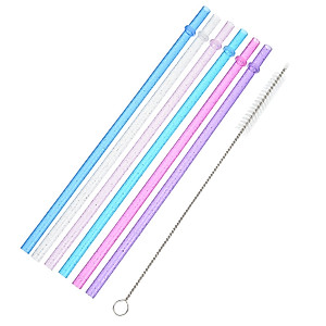 25 Pieces Reusable Glitter Clear Plastic Straws Rainbow Colored Drinking Straws 9 Inches Long Hard Tumbler Replacement Straws with Cleaning Brush Straws Cleaner