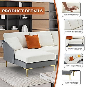 OUYESSIR U Shaped Sectional Sofa Couch, 4 Seat Sofa Set with Double Chaise, 108.5" U-Shaped Modern Fabric Sofa Sleeper with 4 Throw Pillows for Living Room, Grey