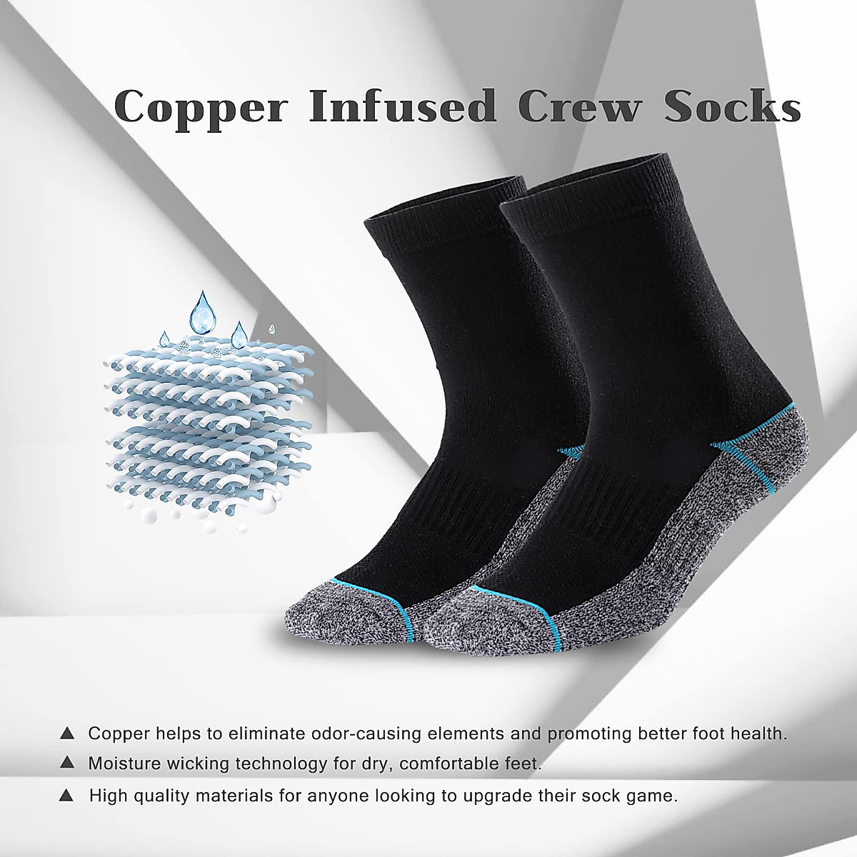 Kodal Copper Infused Crew Socks Business Athletic Moisture Wicking Odor Free Comfortable for All Day Wear (5 Pairs)