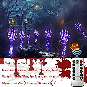 LitHome Lighted Skeleton Hands Halloween Stake Lights Outdoor, 8 Lighting Modes Purple String Lights Light Up Skull Hand Spooky Halloween Garden Stake for Pathway Walkway Garden Party