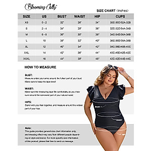 Blooming Jelly Women's Plus Size Swimsuit One Piece Tummy Control Bathing Suit Modest Vintage Push Up Ruffle Sleeve Swim Suits (Army Green and Black,3X-Large)