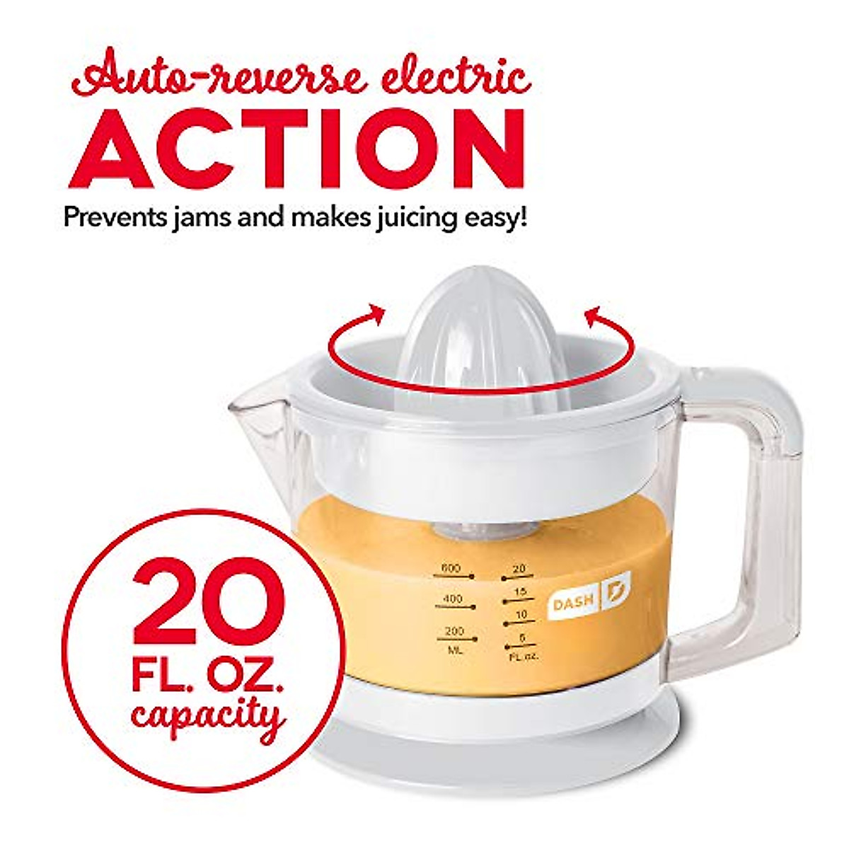 Dash Citrus Juicer Extractor: Compact Juicer for Healthy Juice, Oranges, Lemons, Limes, Grapefruit & other Citrus Fruit with Easy Pour Spout + 32 oz Pitcher - White