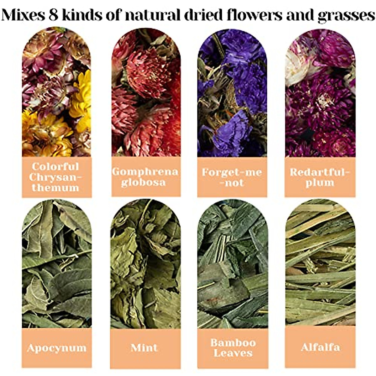 PINVNBY Hamster Bedding, 7OZ Natural Dried Flower & Herb Litter, Small Pet Bedding Small Animal Bedding Mate of Hamster Bedding for Gerbils Mice Lemming Degus (Flower & Grass)