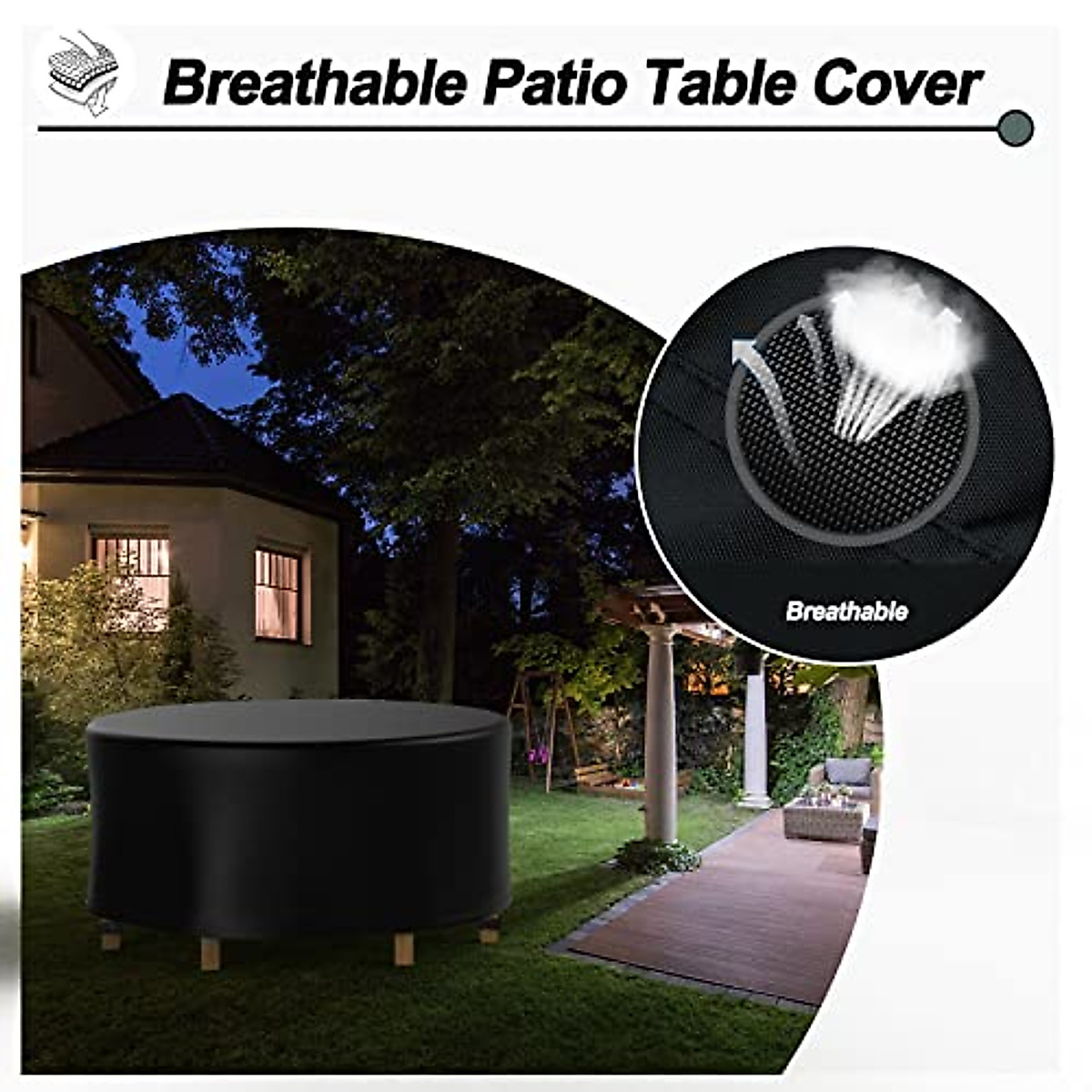Round Patio Table Cover Waterproof, 62" Diax25" H Heavy Duty Oxford Fabric Outdoor Patio Furniture Cover Patio Table Chair Set Covers for Garden Round Table Dining Set, Black