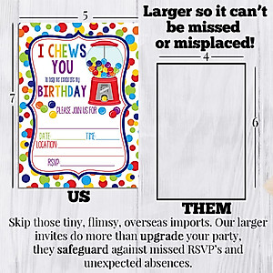 Cute Rainbow Colored Bubble Gum Themed Birthday Party Invitations for Kids, 20 5x7 Fill In Cards with Twenty White Envelopes by AmandaCreation…