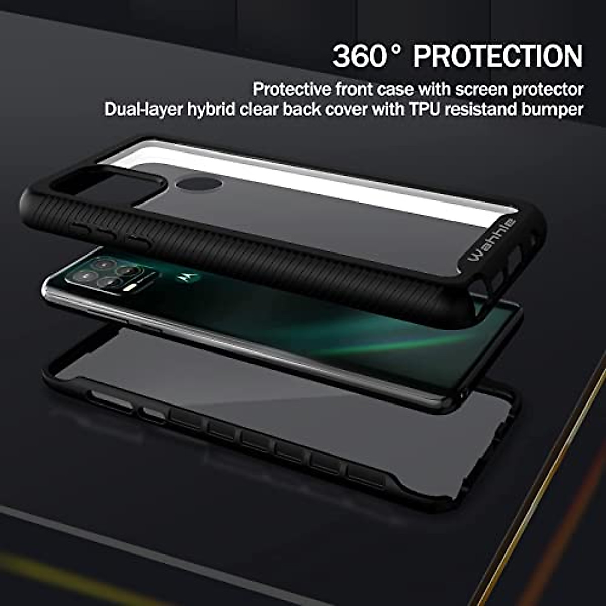 wahhle Compatible with Moto G Stylus 5G Case, Built in Screen Protector Full Body Shockproof Slim Fit Bumper Protective Phone Cover for Motorola G Stylus 5G Men Women-Black/Clear