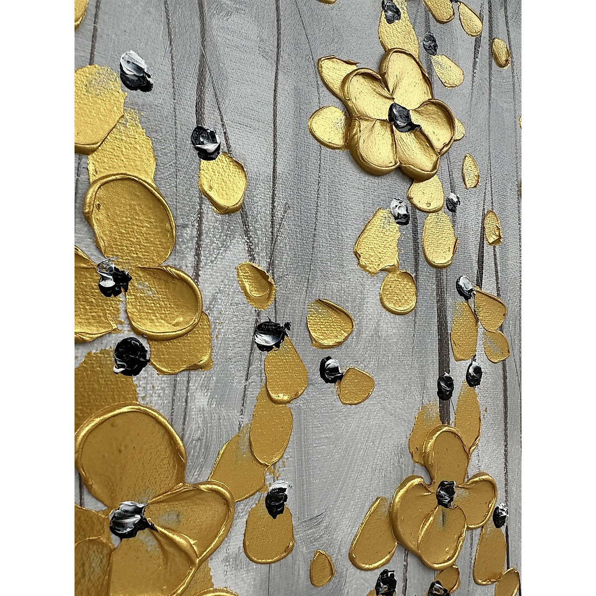 zoinart 3D Modern Oil Painting on Canvas Hand Painted Abstract Flower Paintings Gold Floral Artwork Texture Vertical Canvas Wall Art Contemporary Art