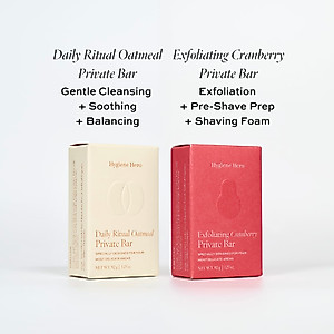 Hygiene Hero Exfoliating Cranberry & Daily Ritual Oatmeal Private Bar Soap 3.25 oz / 92 g - Face & Body Wash for Dark Spots, Intimate Areas, Underarms - Set of 2