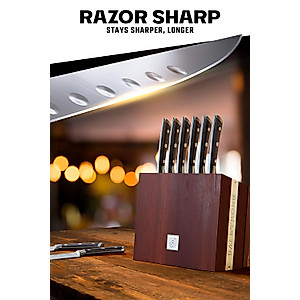 Dalstrong Steak Knife Set - 8 Piece - 5 inch Straight Edge Blade - Gladiator Series Elite - Forged High-Carbon German Steel Dinner Kitchen Knife - Black G10 Handle - Folding Block Set - NSF Certified