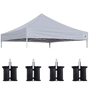 Eurmax USA New 10x10 Pop Up Canopy Replacement Canopy Tent Top Cover, Instant Canopy Top Cover ONLY, Choose 30 Colors,Bonus 4PC Pack Canopy Weight Bag (Gray)