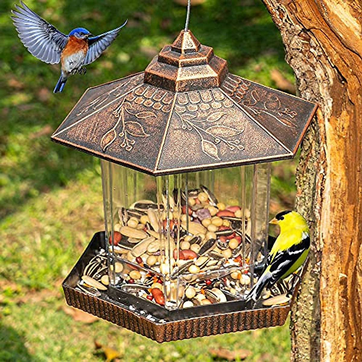 Nerosun Bird feeders for Outdoors Hanging, Wild Bird Feeder for Outside Clearance
