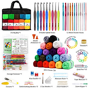 20 Large Acrylic Yarn Skeins-105 PCS Crochet Kit with Hooks Yarn Set, Premium Bundle Includes 2000 Yards Yarn Balls, Needles, Accessories, Ideal Starter Pack for Kids Adults Beginner Professionals