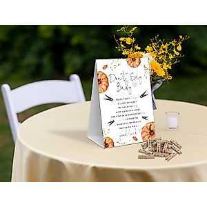 Don't Say Baby Clothespin Game, 1 Sign and 50 Mini Clothespins, Fall Minimalist Pumpkin Baby Shower Decorations, Baby Shower Games, Gender Reveal Games, Gender Neutral Baby Shower Supplies-A21