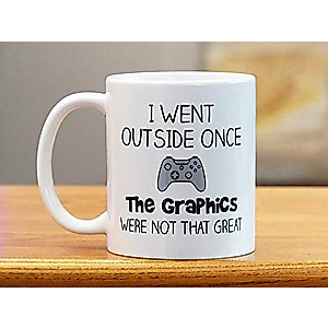 Gamer Coffee Mug Video Gaming Gift For Men Guys Girls - I Went Outside Once - 11 Ounce Ceramic Gift