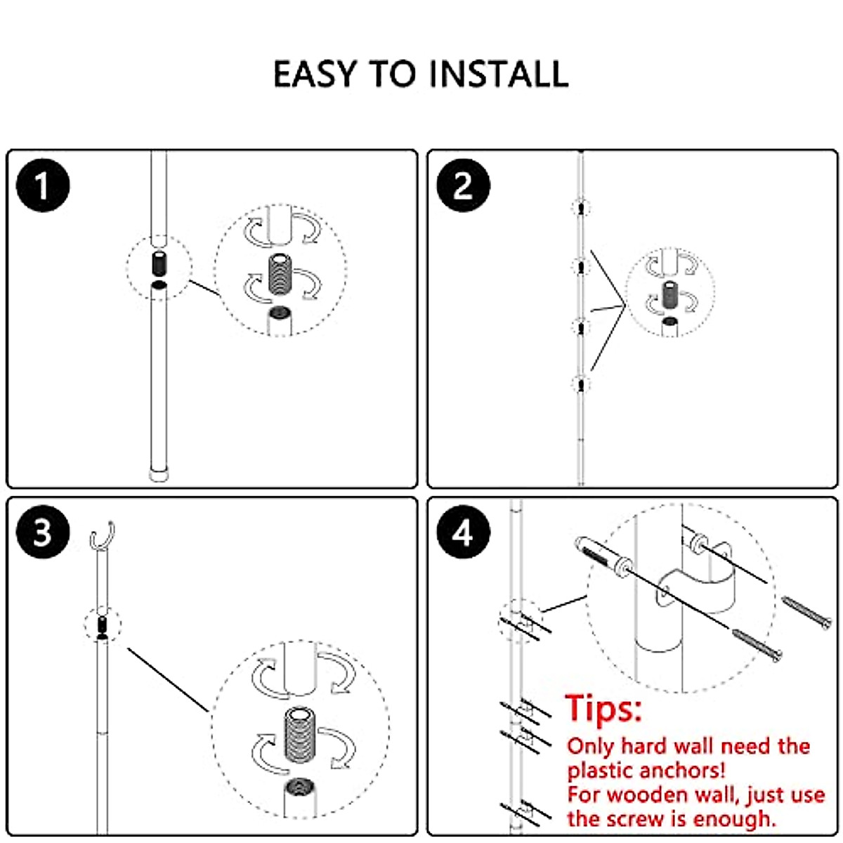 RINLAIN Outdoor String Light Poles 2 Pack, 8.3ft Height Adjustable Metal Stand Pole with Hooks for Hanging String Lights，Garden, Backyard, Patio Lighting Stand for Parties, Wedding (Black)