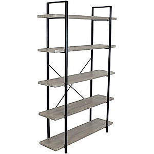 Sunnydaze 5-Tier Bookshelf - Industrial Style with Freestanding Open Shelves with Veneer Finish - Holds Books, Media, Storage Cubes, DVDs and More - Oak Gray