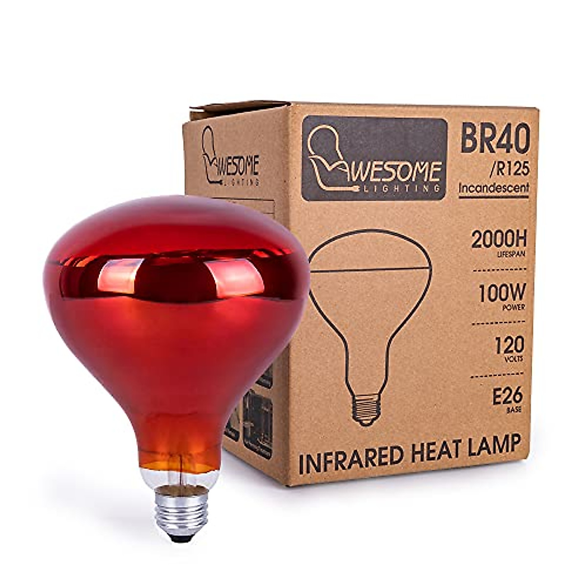 Wesome Lighting Reptile Heat Lamp Bulb, 100 Watts Infrared Basking Spot Light for Reptiles,Amphibian and Glass Terrarium, 1 Pack