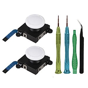2-Pack 3D Replacement Joystick Analog Thumb Stick for Nintendo Switch Lite and Joycon, Include Tri-Wing, Cross Screwdriver, Pry Tools, 4 Thumbstick Caps