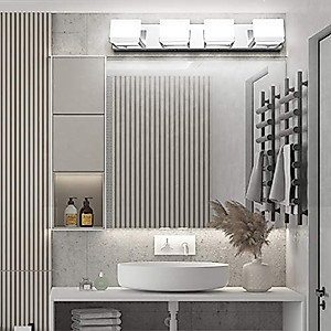 Tipace 4 Lights LED Modern Vanity Light Chrome Bathroom Lighting Fixture Up and Down Bathroom Wall Light Over Mirror(White Light 6000K)