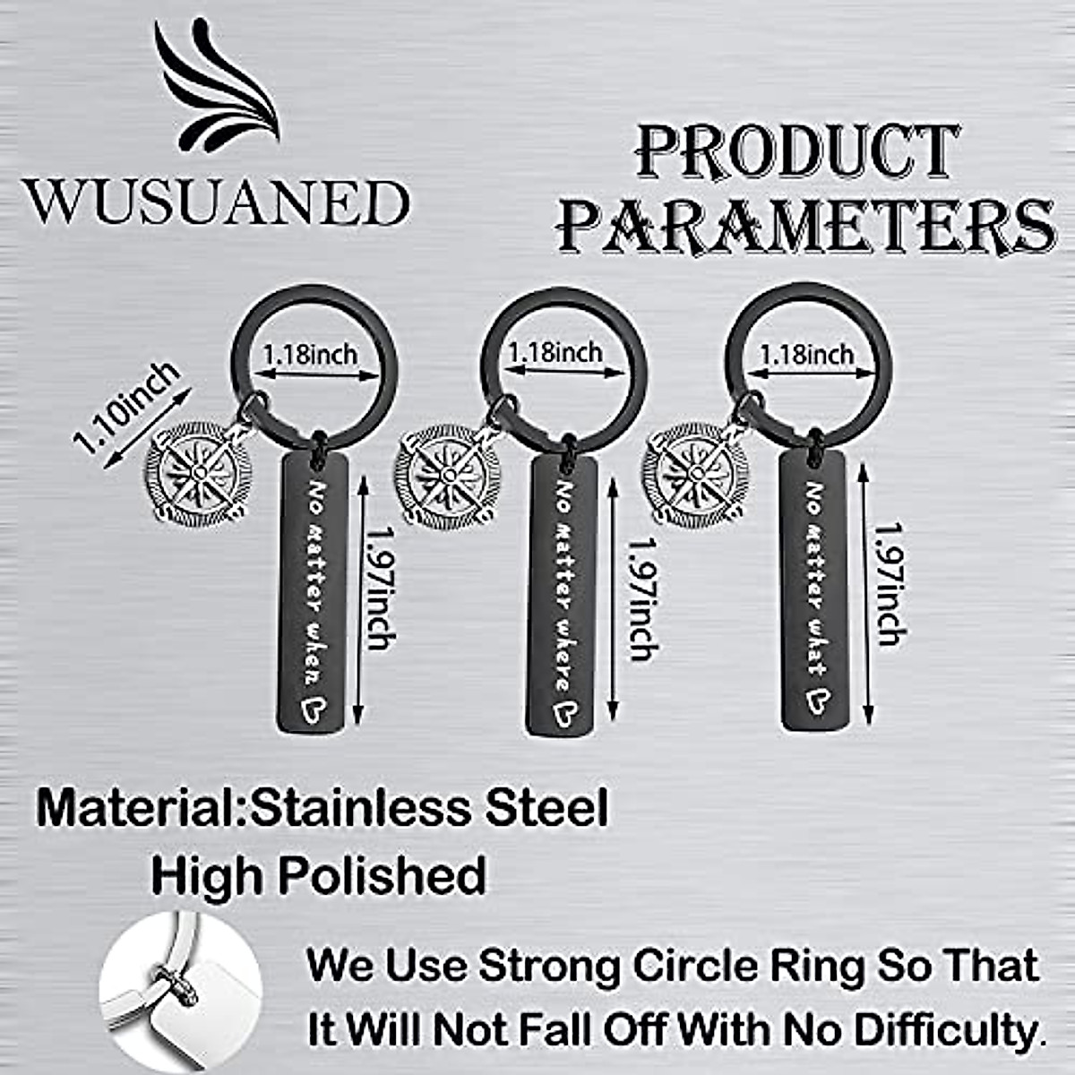 WUSUANED No Matter What Where When Compass Best Friend Keychain Set Long Distance Friendship Gift For Sister Best Friends