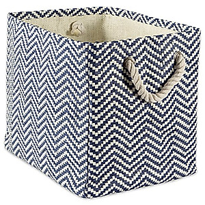 DII Chevron Woven Paper Storage Organizer Bin Laundry Hamper, Organize Clothing, Toys, Pet Supplies, Accessories, Kids & Baby Nursery Basket, Small Rectangle, Nautical Blue