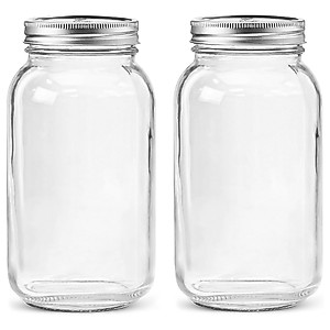 Regular Mouth Mason Jars 32 oz - (2 Pack) - Regular Mouth 32-Ounces Mason Jars With Ball Airtight lids and Bands - For Canning, Fermenting, Pickling, Freezing - Glass jar, Microwave & Dishwasher Safe