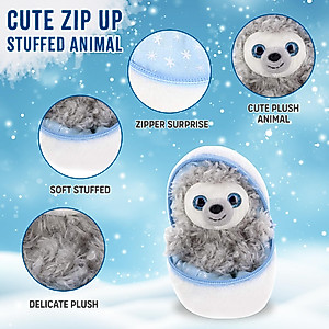 Made By Aliens Snowball Stuffed Surprise Zip Up Stuffed Animal – 6 inch Cute & Soft Plush Animal Toy – Perfect for Friends and Family All Ages Christmas Thanksgiving (Sloth)