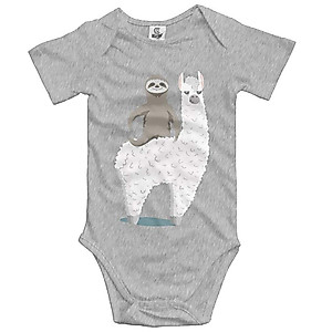 LyCheer Sloth Riding Llama Cute Baby Bodysuit Cozy Short Sleeve Onesie Romper Unisex Gray, 0-6 Months
