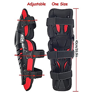 RIDBIKER Motorcycle Knee Shin Guards, Long Leg Protection Crash Proof Motorcycle Knee Protection Bendable Adjustable MTB Knee Pads for Men Motocross Gear Mountain Biking (Upgrade, Red)