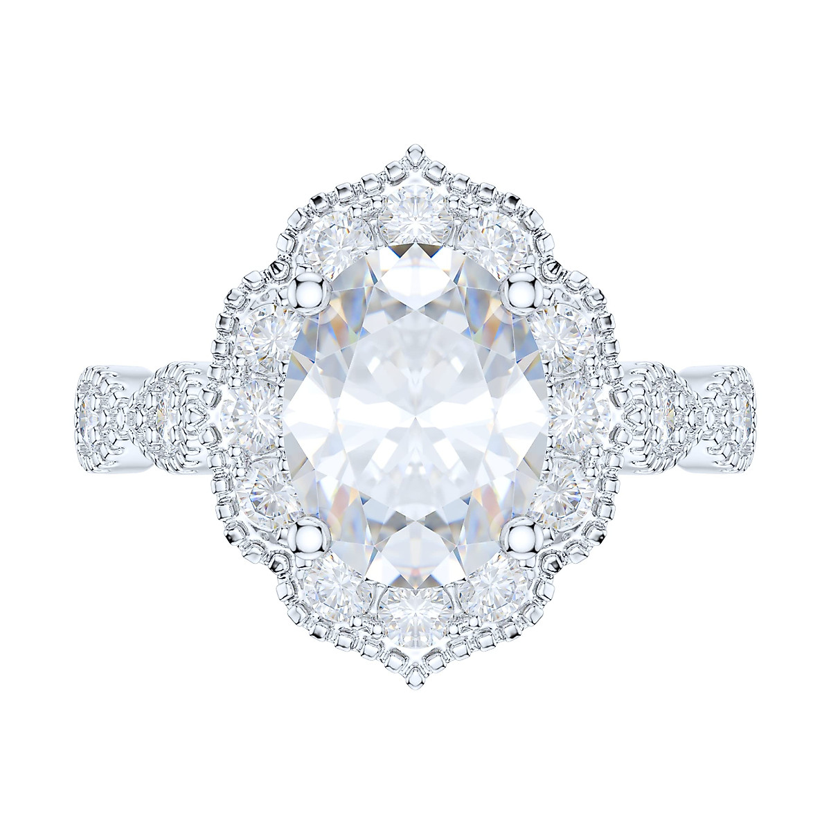 PRSTANI Sterling Silver Vintage Milgrain 2CT Oval Cut Genuine Moissanite Promise Ring Halo Engagement Ring (7)