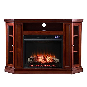 BOWERY HILL Modern Touch Screen Wood Electric Corner Fireplace in Mahogany
