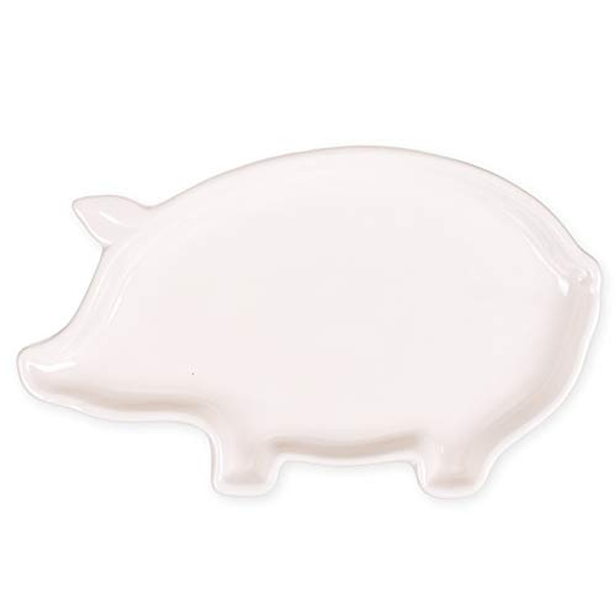 Pig Shaped Glossy White 10 x 7 Dolomite Ceramic Platter Plates Set of 2