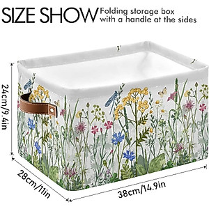 Storage Basket Cube Black White Flower Field Large Collapsible Toys Storage Box Bin Laundry Organizer for Closet Shelf Nursery Kids Bedroom,15x11x9.5 in,1 Pack