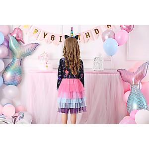 VIKITA Toddler Girls Dress Long Sleeve Cartoon Sweatshirt with Tutu for Birthday Party Dresses Outfit 5-6Y