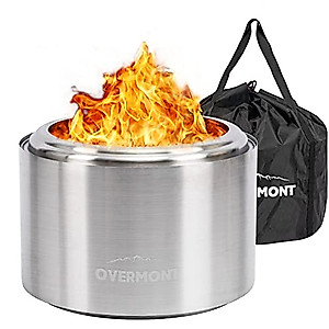Overmont 19.5" Bonfire Fire Pit with Cover Bag, Smokeless Stove for Outdoor Stainless Steel Wood Burning Fireplaces with Removable Ash Pan