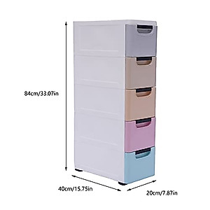 DYRABREST 5 Drawer Units Dresser Storage,Plastic Narrow Storage Cabinet,Small Closet Organizer Standing Shelf Bedroom Furniture for Bathroom Living Room 7.87 * 15.75 * 33.07in (Colorful 1)