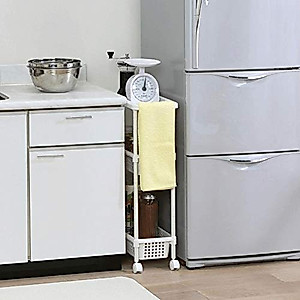 CZDYUF Gap Kitchen Storage Rack Shelf Slim Slide Tower Movable Assemble Thickened Plastic Bathroom Shelf Wheels Space Saving Organizer