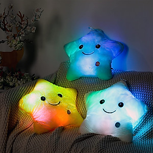 Unittype 3 Pack Star Pillows Lighted Star Plush Pillows 15.75 Inch Stuffed Cushion Decorative Throw Pillow Star Shaped Pillow Blue White Yellow Star Pillow for Birthday Gifts Bedroom Room Home Office
