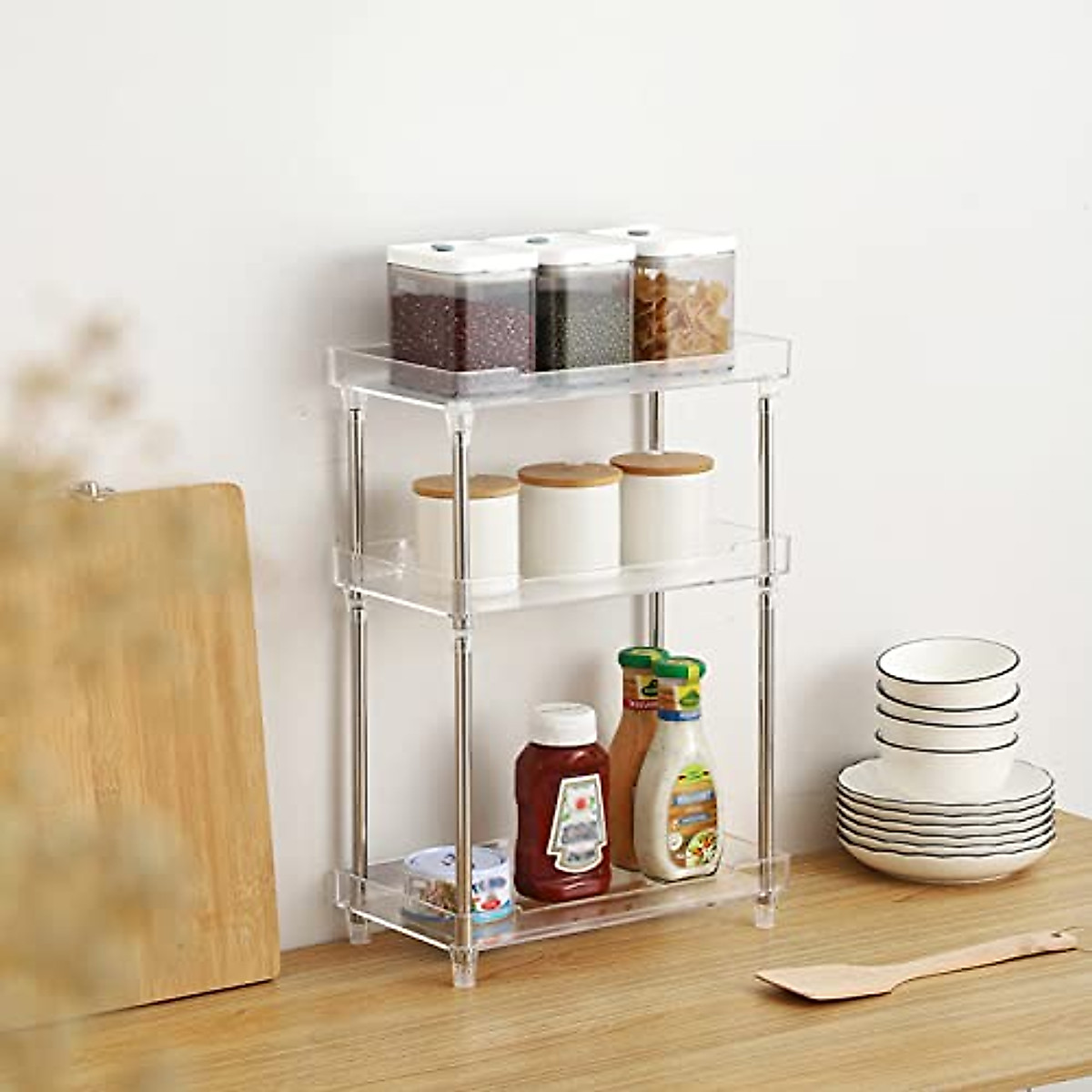 DYNSL Shower Caddy Countertop Acrylic Bathroom Organizer Trays, 3 Tier Standing Bathroom Holder Kitchen Storage Rack for Counter, Shelf for Bathroom, Desktop Makeup Organizer, Office