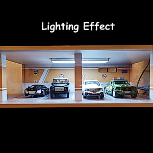 1/24 Scale Die-cast Car Garage Display Case with Clear Acrylic Cover and LED Lighting for 4 Parking Space (1:24-4 Parking Green)