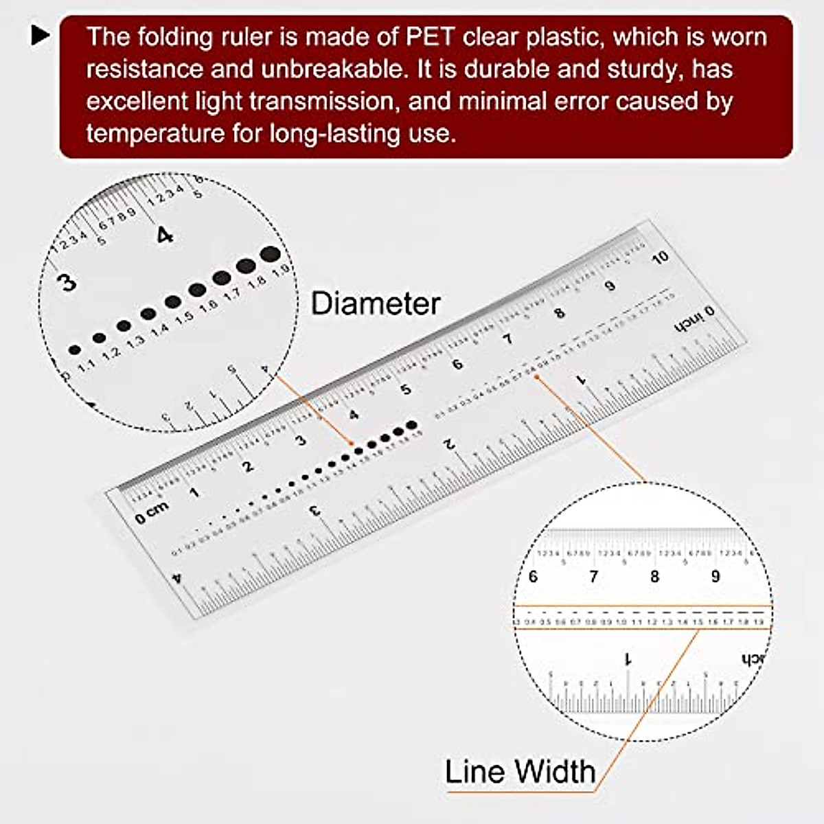 HARFINGTON 2pcs Film Flexible Ruler 4 Inch 0.1mm Scale PET Plastic Folding Straight Ruler Calibration Soft Ruler Measuring Tool for Factory, Transparent